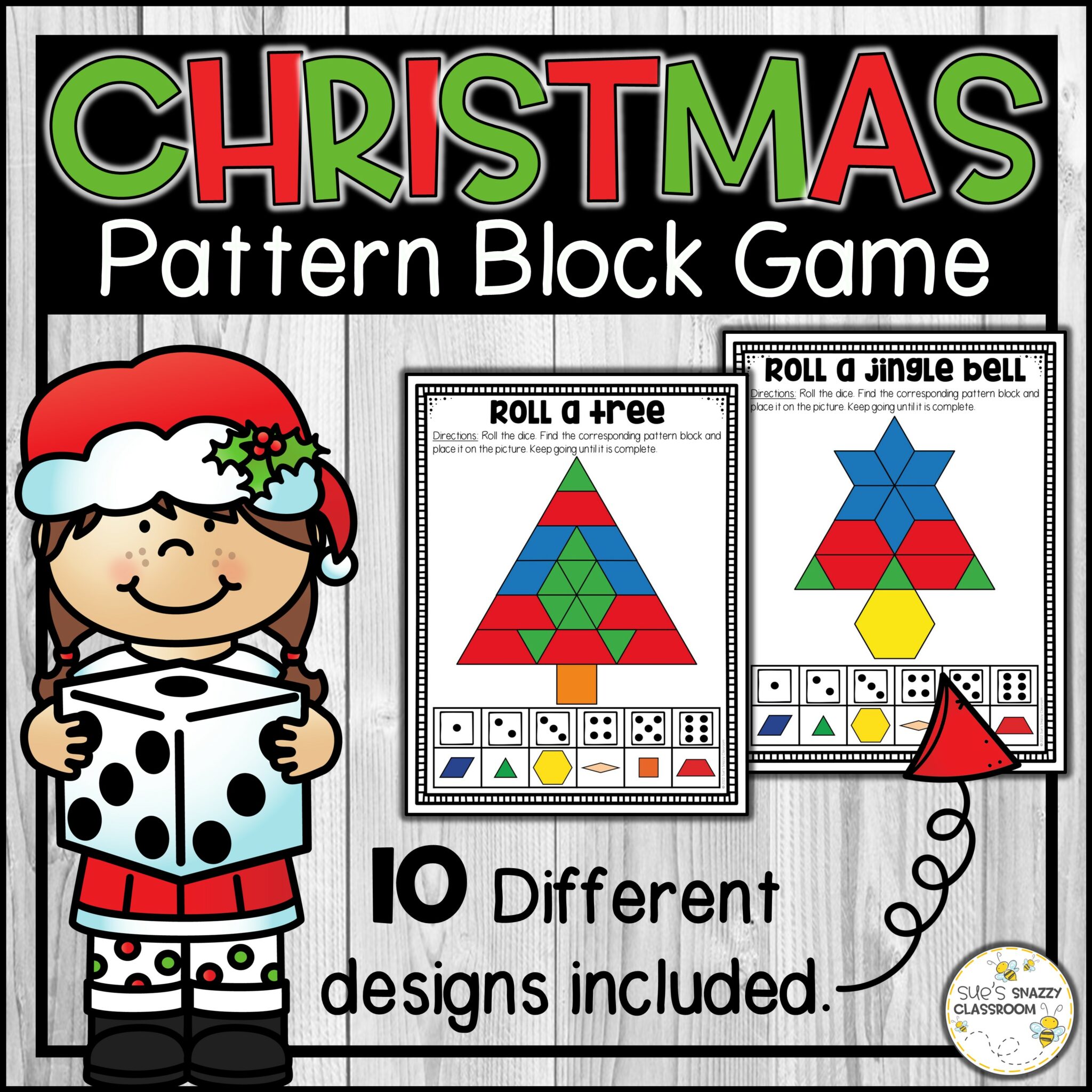 Christmas Roll & Cover Pattern Block Activity | Math Game | Shapes ...