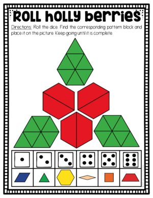 Christmas Roll & Cover Pattern Block Activity | Math Game | Shapes ...