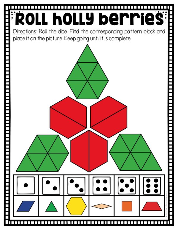 Christmas Roll & Cover Pattern Block Activity | Math Game | Shapes ...