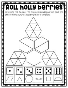 Christmas Roll & Cover Pattern Block Activity | Math Game | Shapes ...
