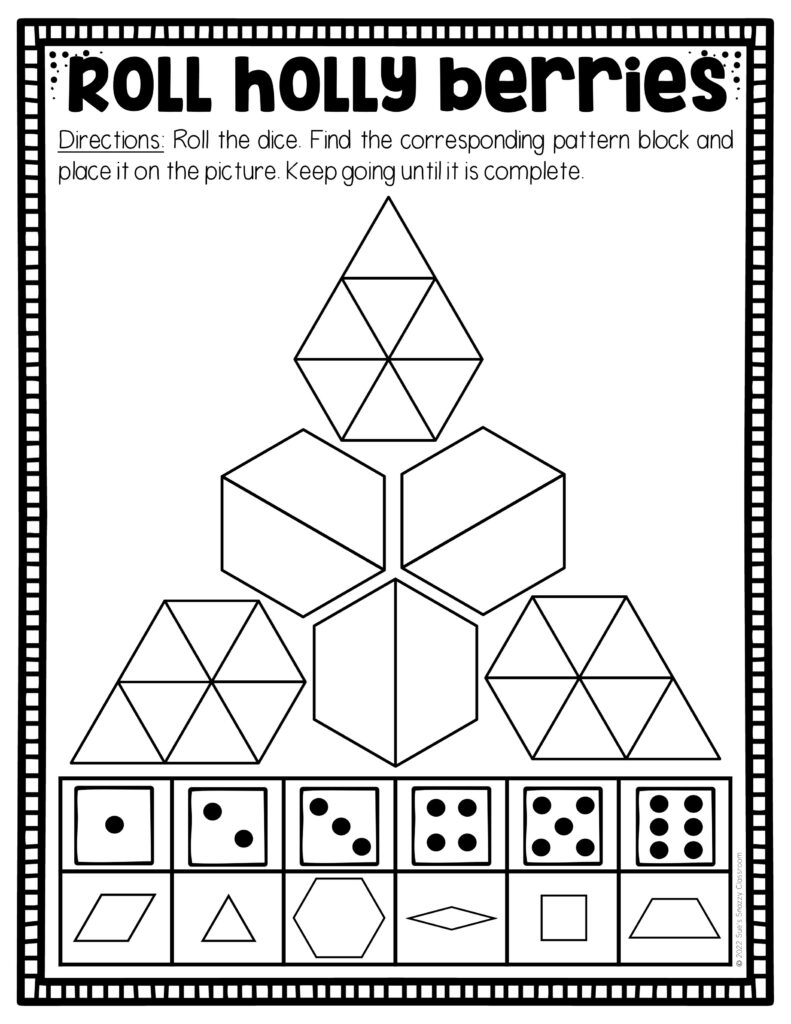 Christmas Roll & Cover Pattern Block Activity | Math Game | Shapes ...