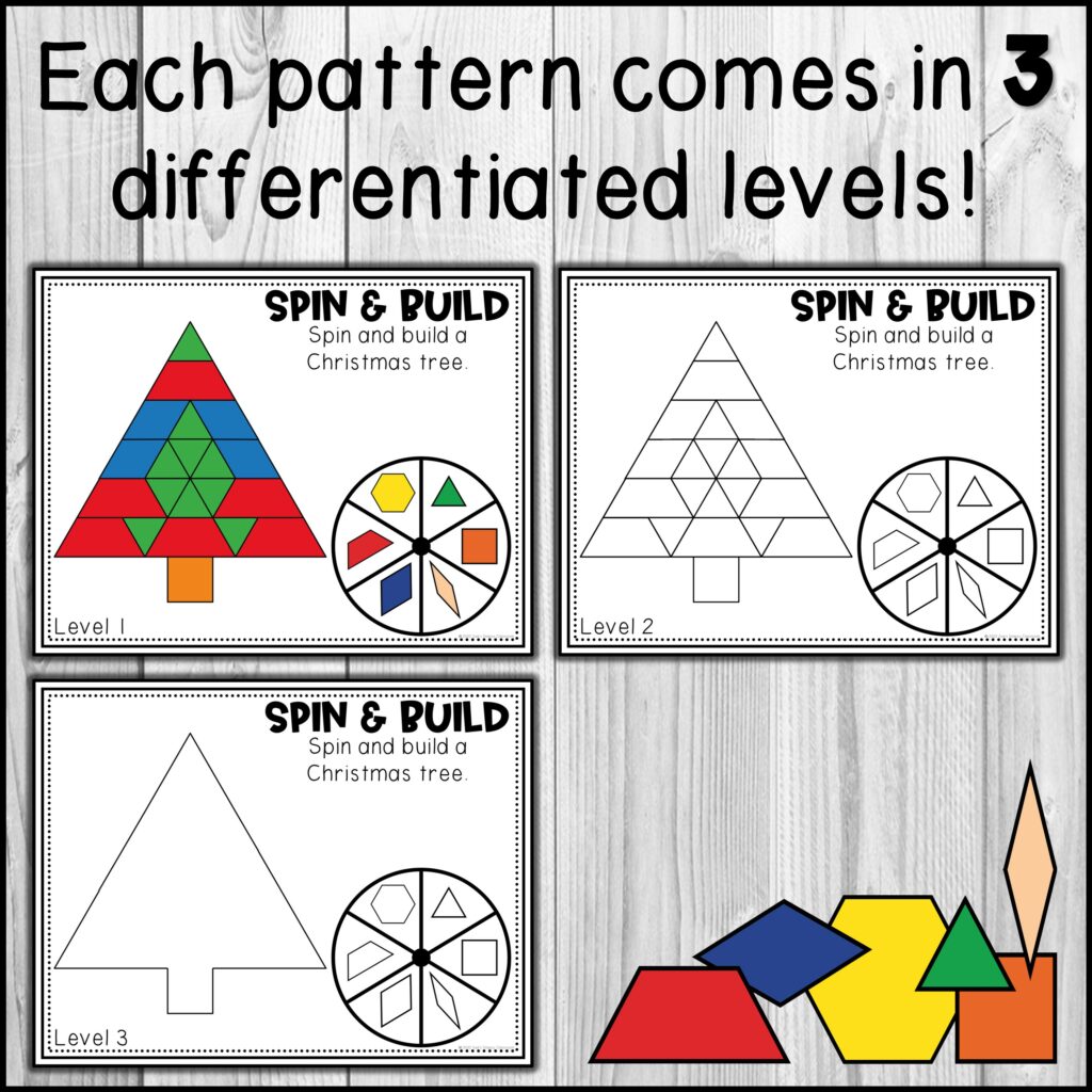 Christmas Spin & Build Pattern Block Games | Math Center | Shape ...