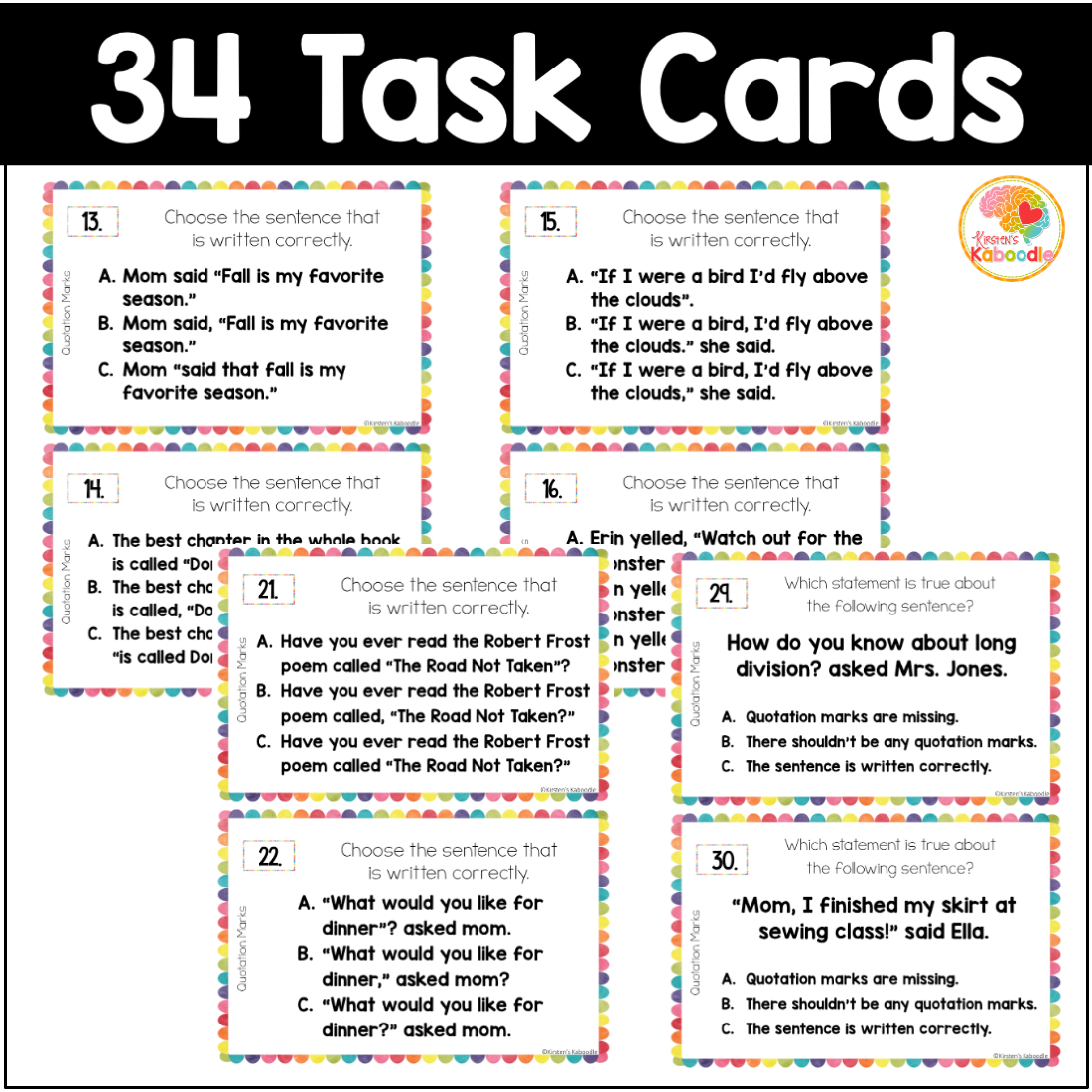 Quotation Marks Activities: Dialogue Task Cards and Anchor Charts ...