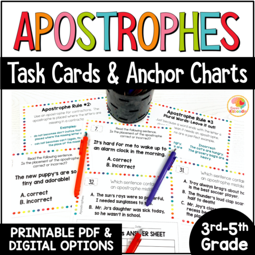 Apostrophes Activities: Apostrophes Lesson Task Cards and Anchor Charts ...