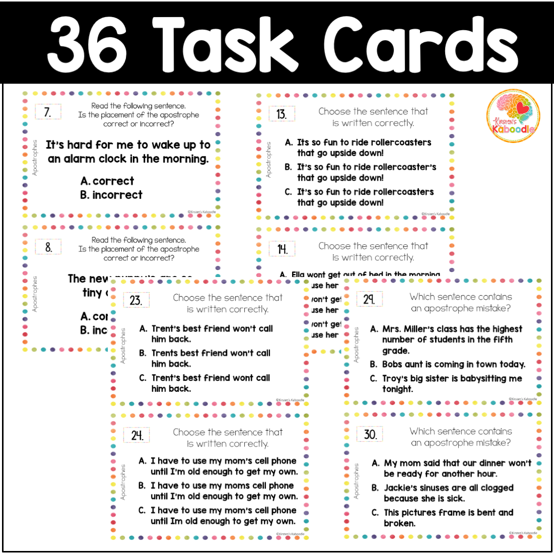 Apostrophes Activities: Apostrophes Lesson Task Cards and Anchor Charts ...