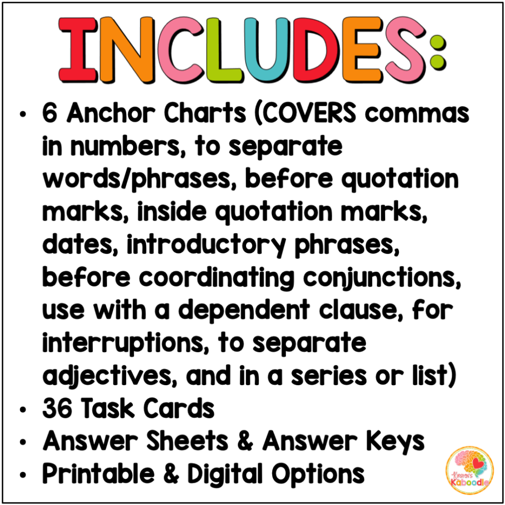 Comma in a Series, Commas in Dates, and Other Comma Rules Practice Task ...