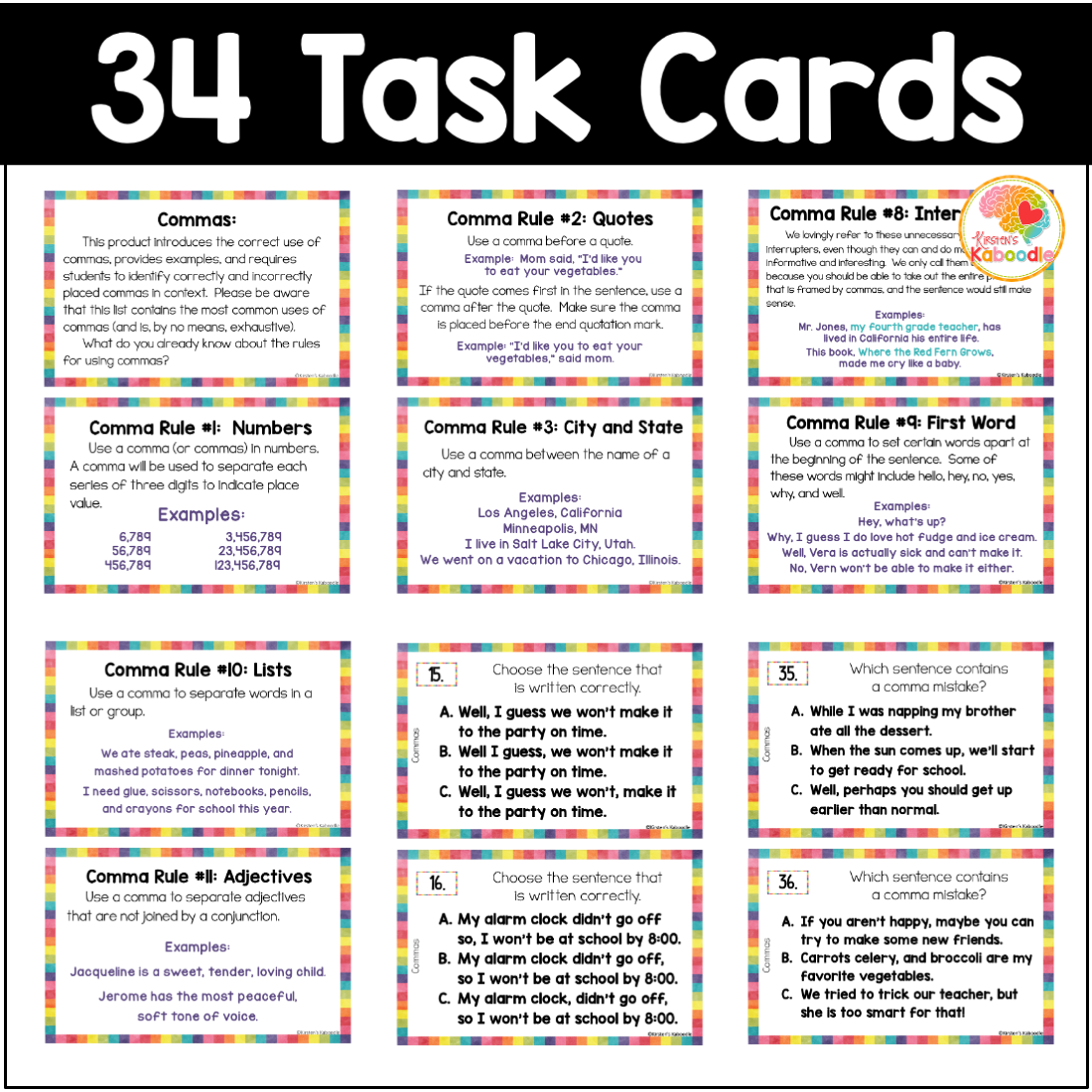 Comma in a Series, Commas in Dates, and Other Comma Rules Practice Task ...