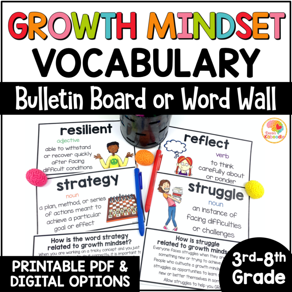 Growth Mindset Vocabulary: Growth Mindset Bulletin Board Word Wall ...