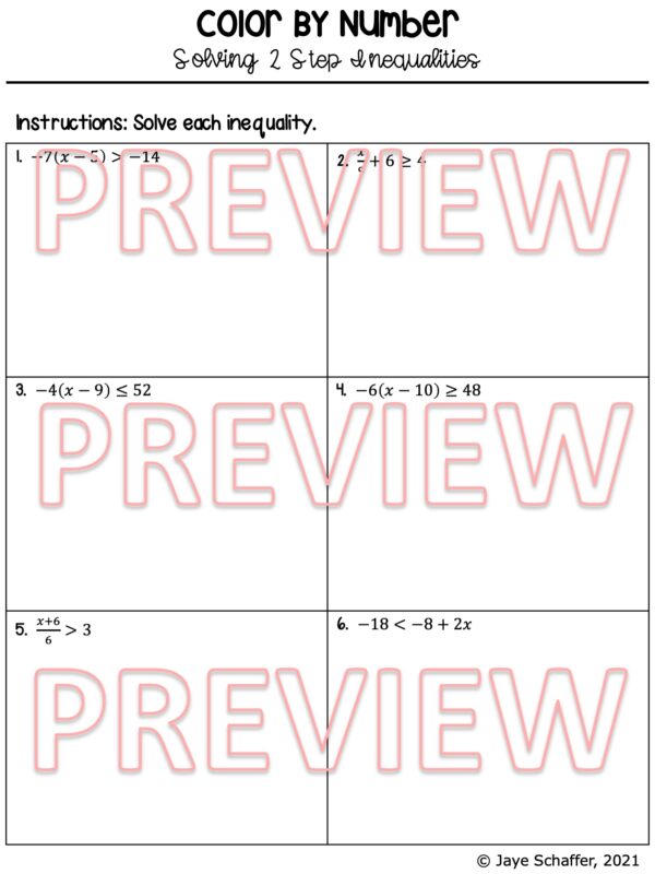 Solving Two Step Inequalities Coloring Activity | Made By Teachers