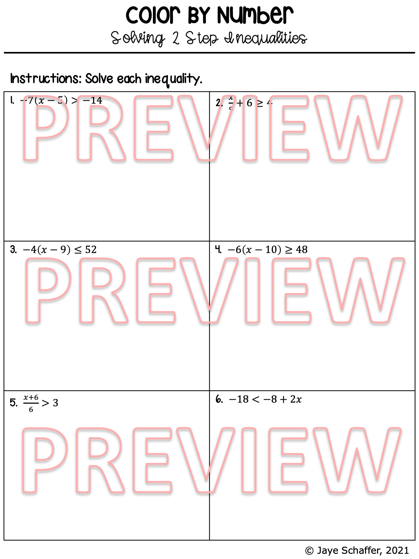 Solving Two Step Inequalities Coloring Activity | Made By Teachers