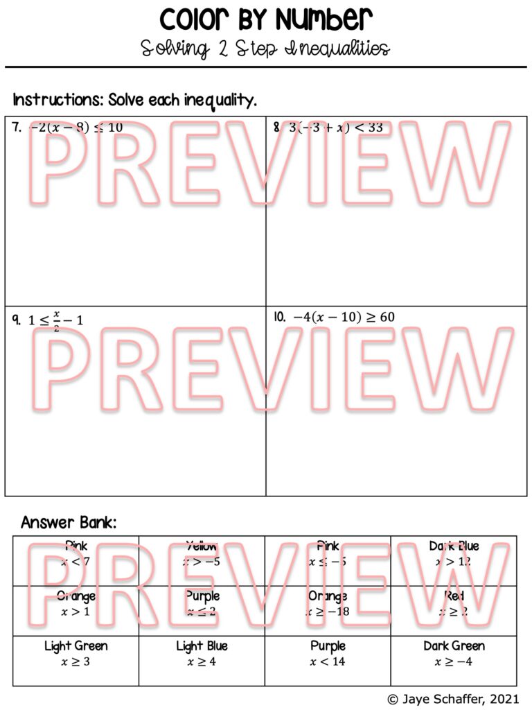 Solving Two Step Inequalities Coloring Activity | Made By Teachers
