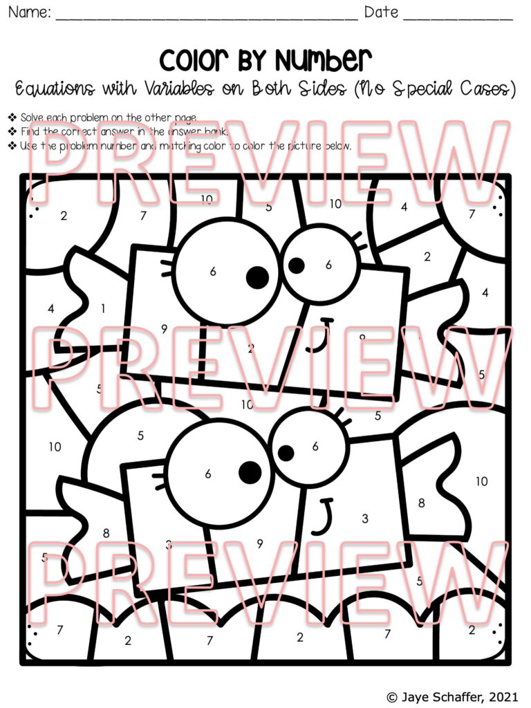 Solving Equations with Variables on Both Sides Coloring Activity | Made By Teachers