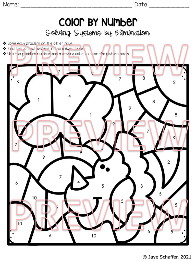 Solving Systems of Equations by Elimination Coloring Activity | Made By ...