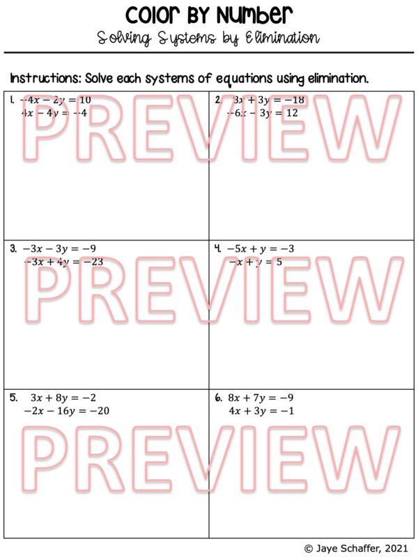 Solving Systems of Equations by Elimination Coloring Activity | Made By ...
