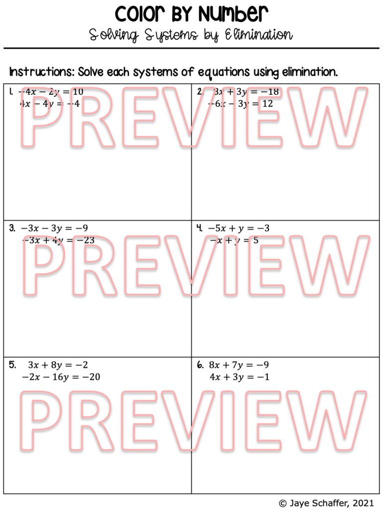 Solving Systems of Equations by Elimination Coloring Activity | Made By ...