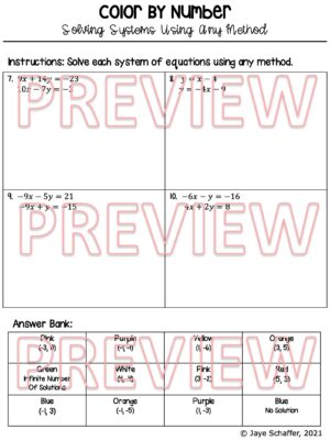 Solving Systems of Equations by Any Method Coloring Activity | Made By ...