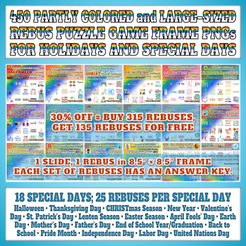 450 Partly Colored Rebuses for Holidays and Special Days - Made By Teachers