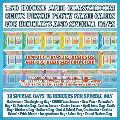 450 Rebus Cards for Holidays and Special Days | Made By Teachers