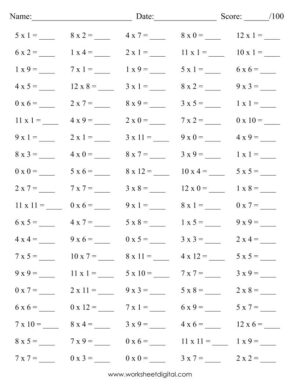 10 Printable Math Drills Multiplication, Timetable 0 to 12, Practice ...