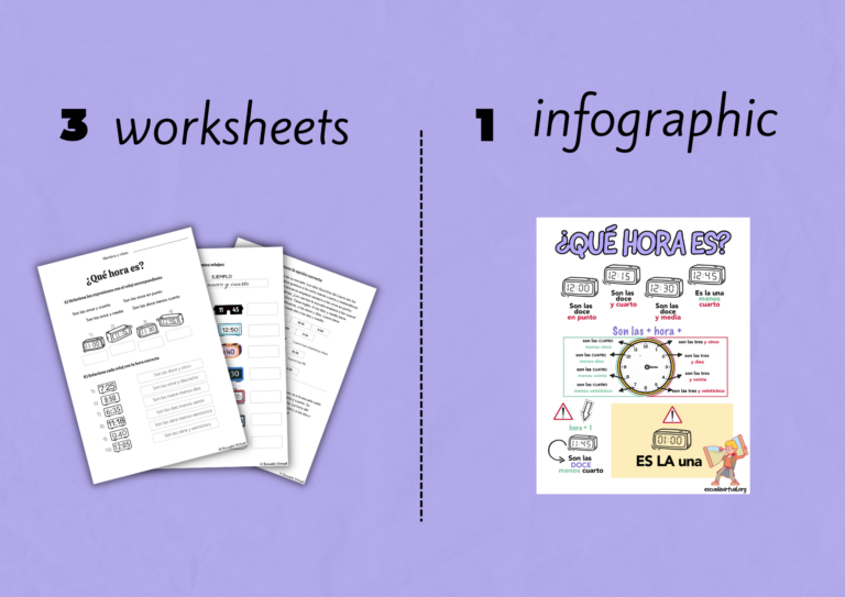 La hora/ Time in Spanish | 3 worksheets + Infographic! | Made By Teachers