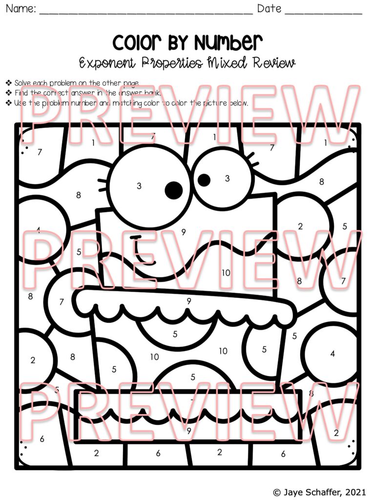 Exponent Properties Mixed Review Coloring Activity | Made By Teachers