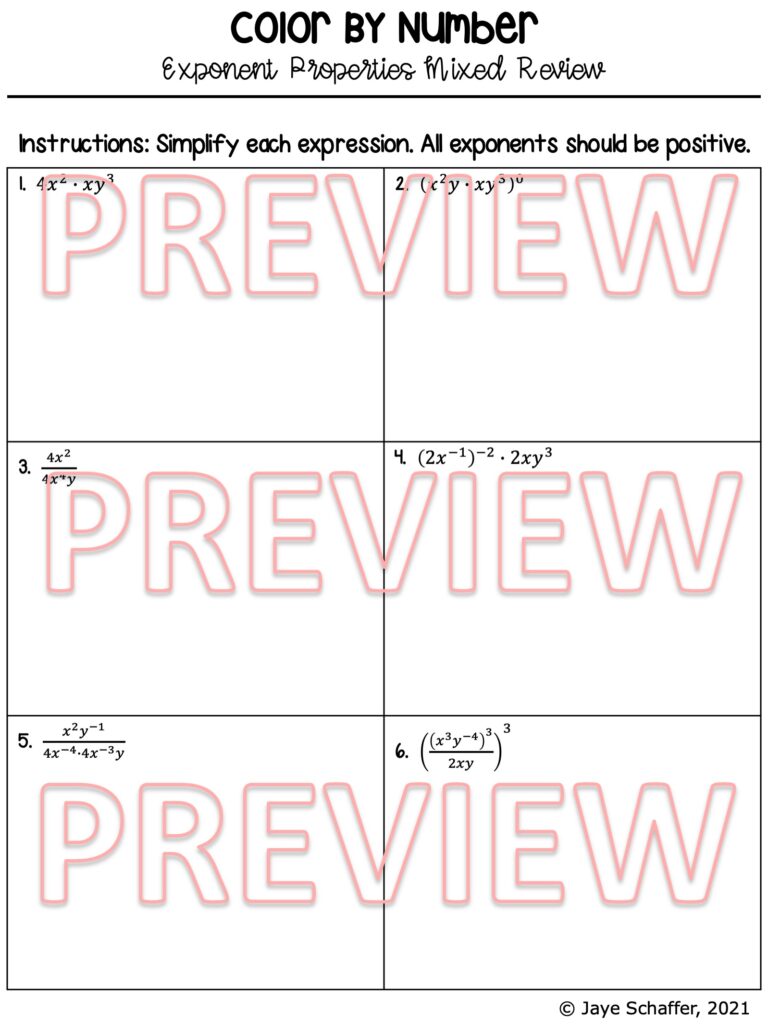 Exponent Properties Mixed Review Coloring Activity - Made By Teachers