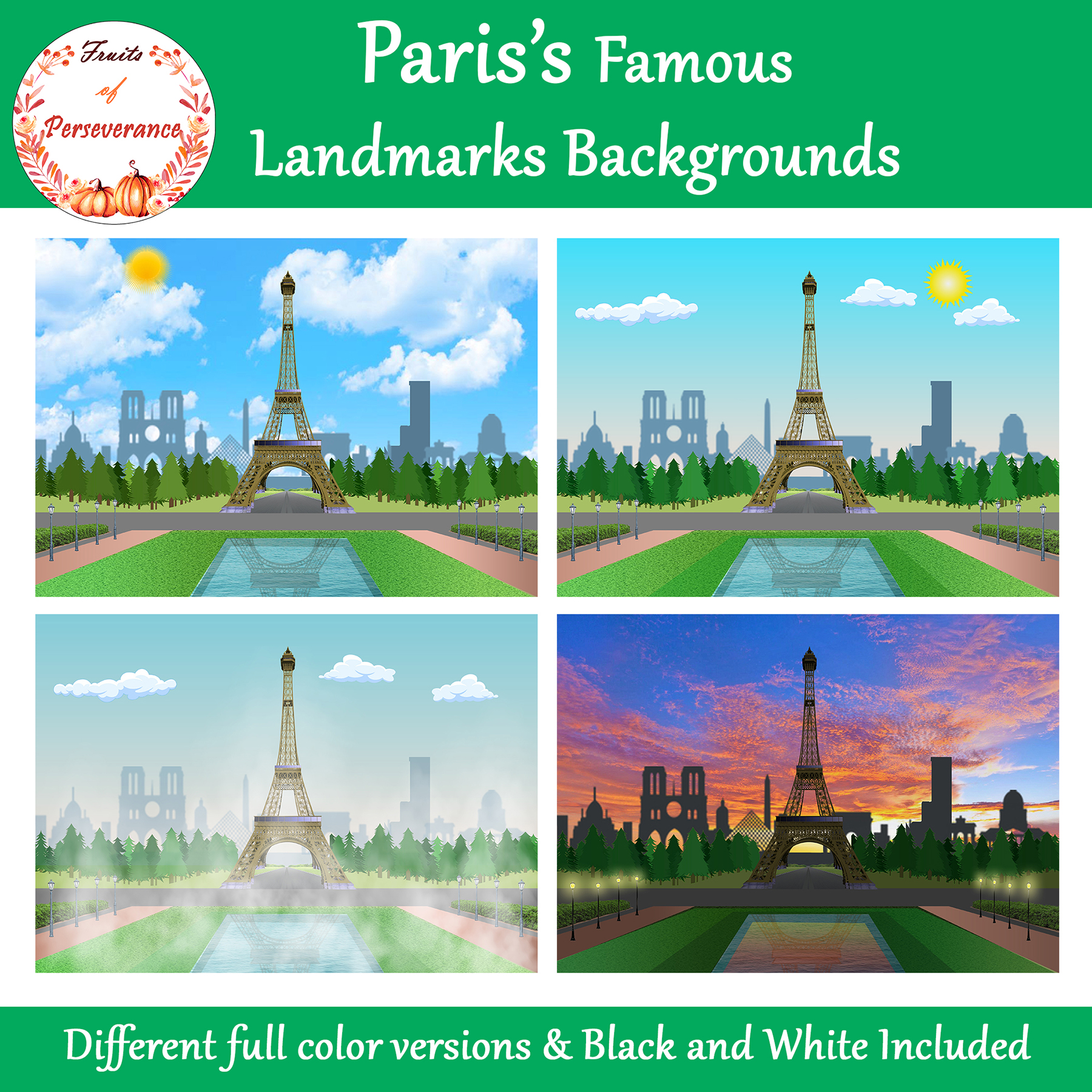 Paris Famous Landmarks and Places Backgrounds Clipart | World's Famous ...