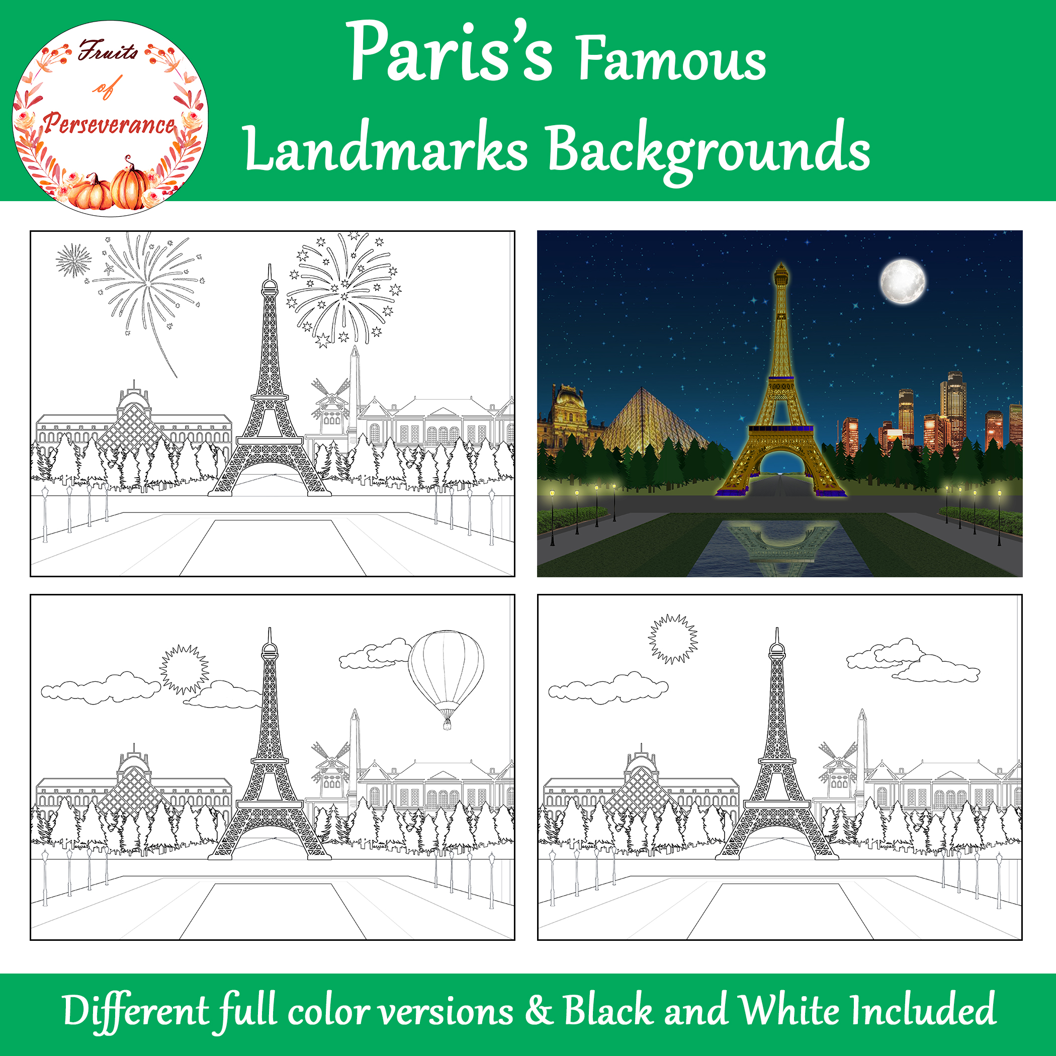 Paris Famous Landmarks and Places Backgrounds Clipart | World's Famous ...