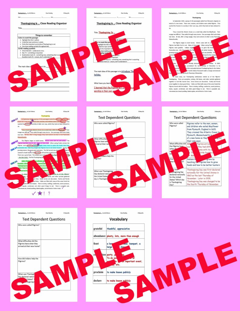 Close Reading: Thanksgiving Is ... by Gail Gibbons | Made By Teachers