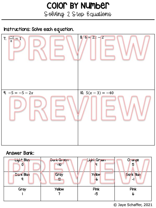 Solving Two Step Equations Coloring Activity | Made By Teachers