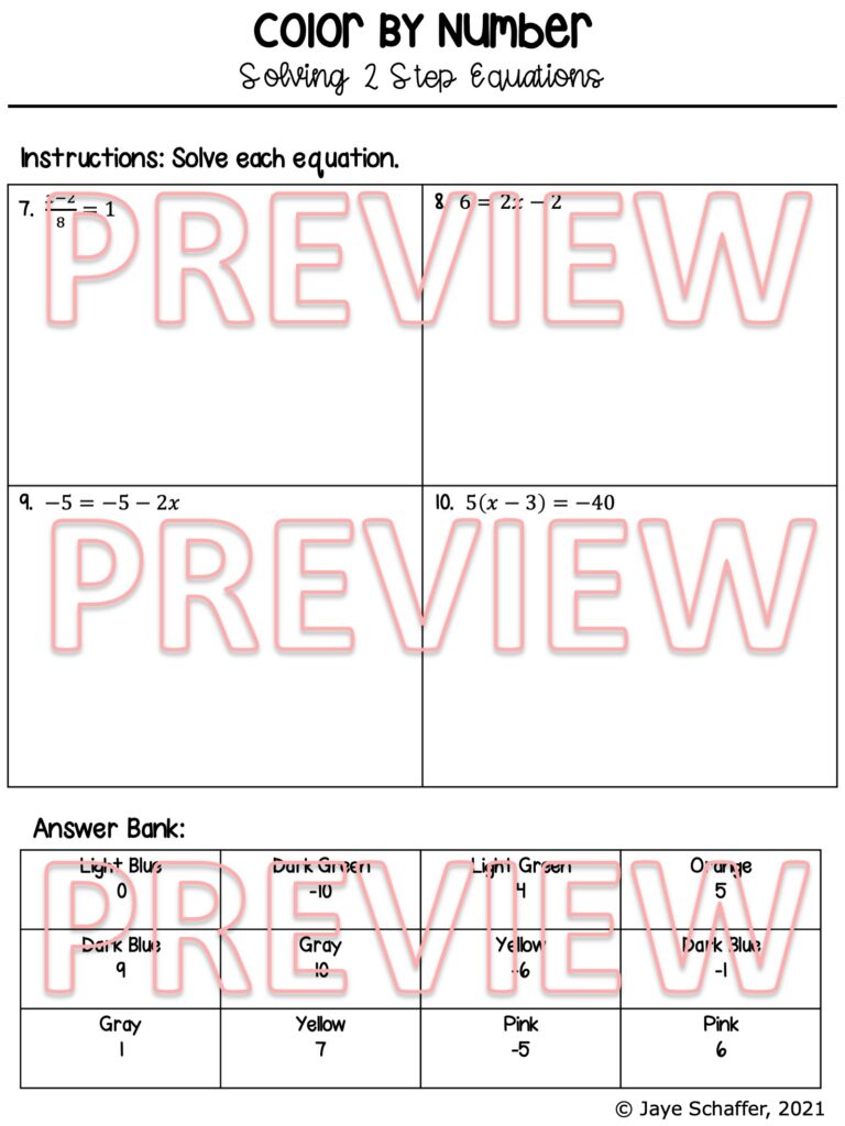 Solving Two Step Equations Coloring Activity | Made By Teachers