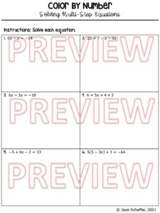 Solving Multi Step Equations Coloring Activity | Made By Teachers