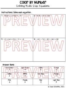 Solving Multi Step Equations Coloring Activity - Made By Teachers