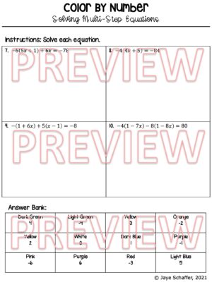 Solving Multi Step Equations Coloring Activity - Made By Teachers