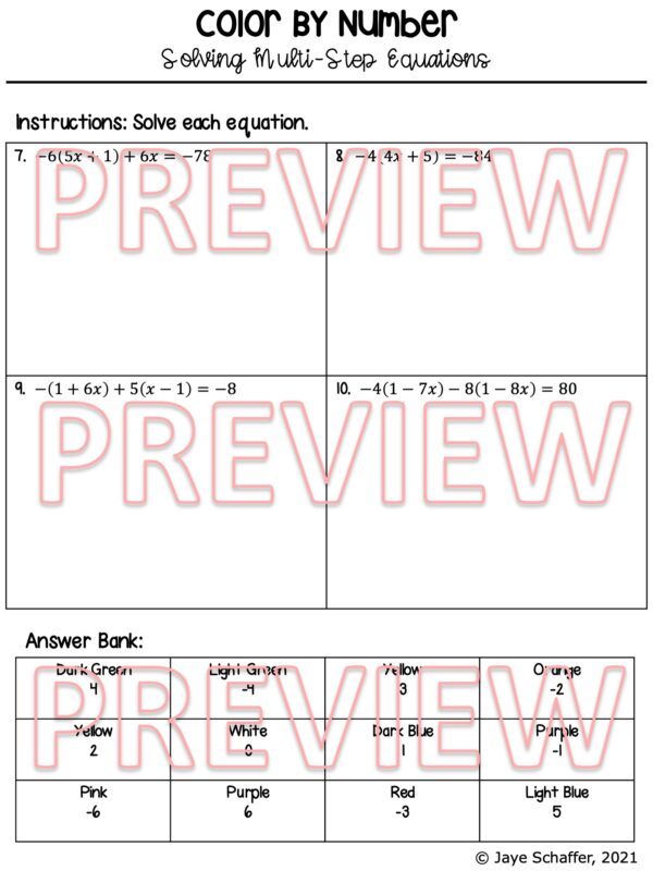 Solving Multi Step Equations Coloring Activity | Made By Teachers