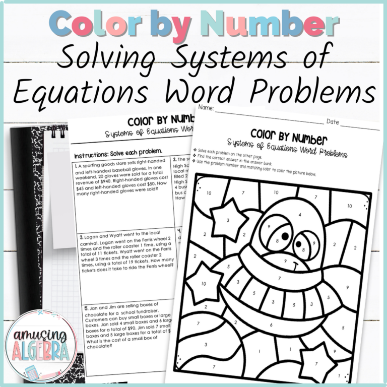 Solving Systems of Equations Word Problems Coloring Activity | Made By ...