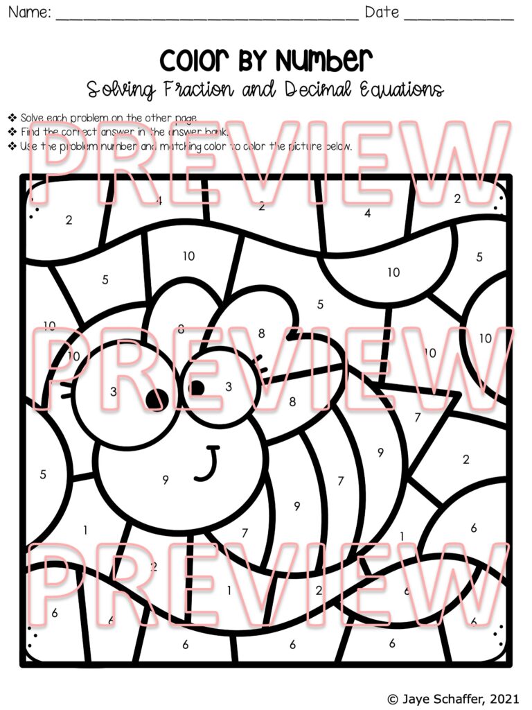 Solving Linear Equations with Fractions and Decimals Coloring Activity ...