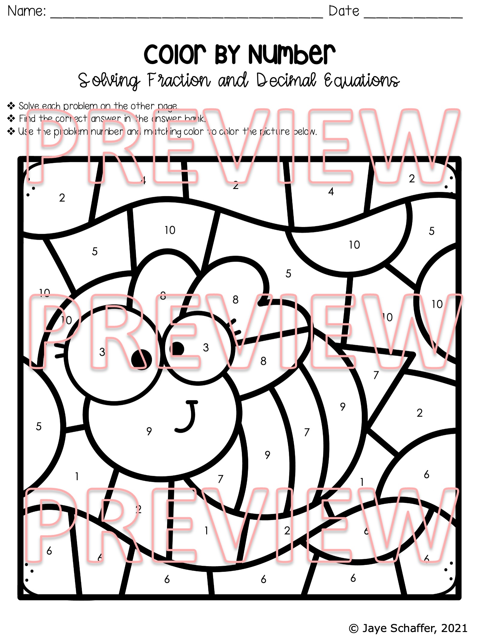 Solving Linear Equations with Fractions and Decimals Coloring Activity ...