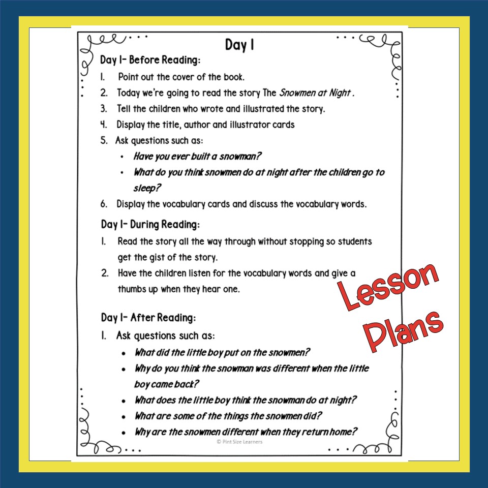 Snowmen at Night Lesson Plans & Book Study | Snowmen at Night ...