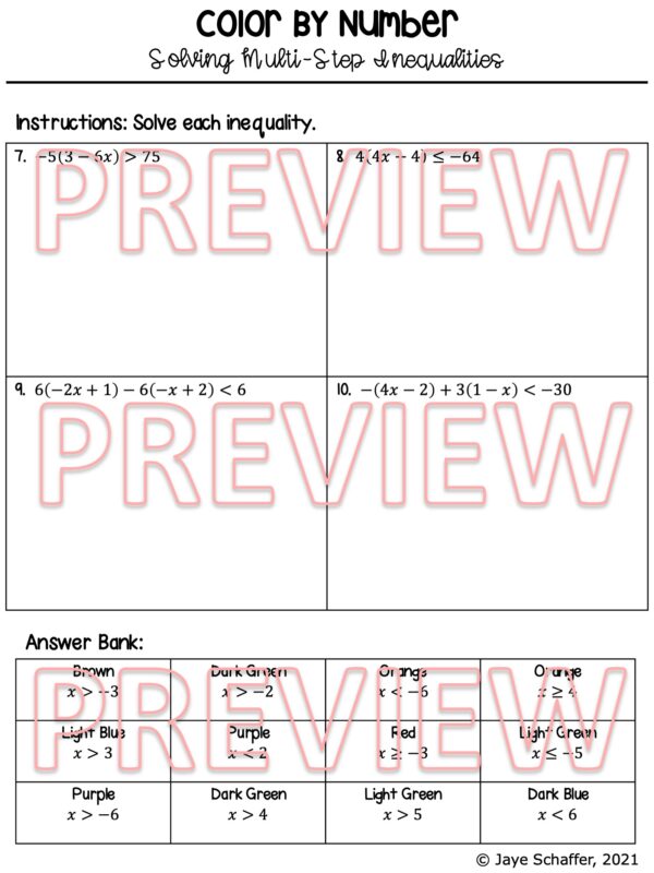 Solving Multi Step Inequalities Coloring Activity | Made By Teachers