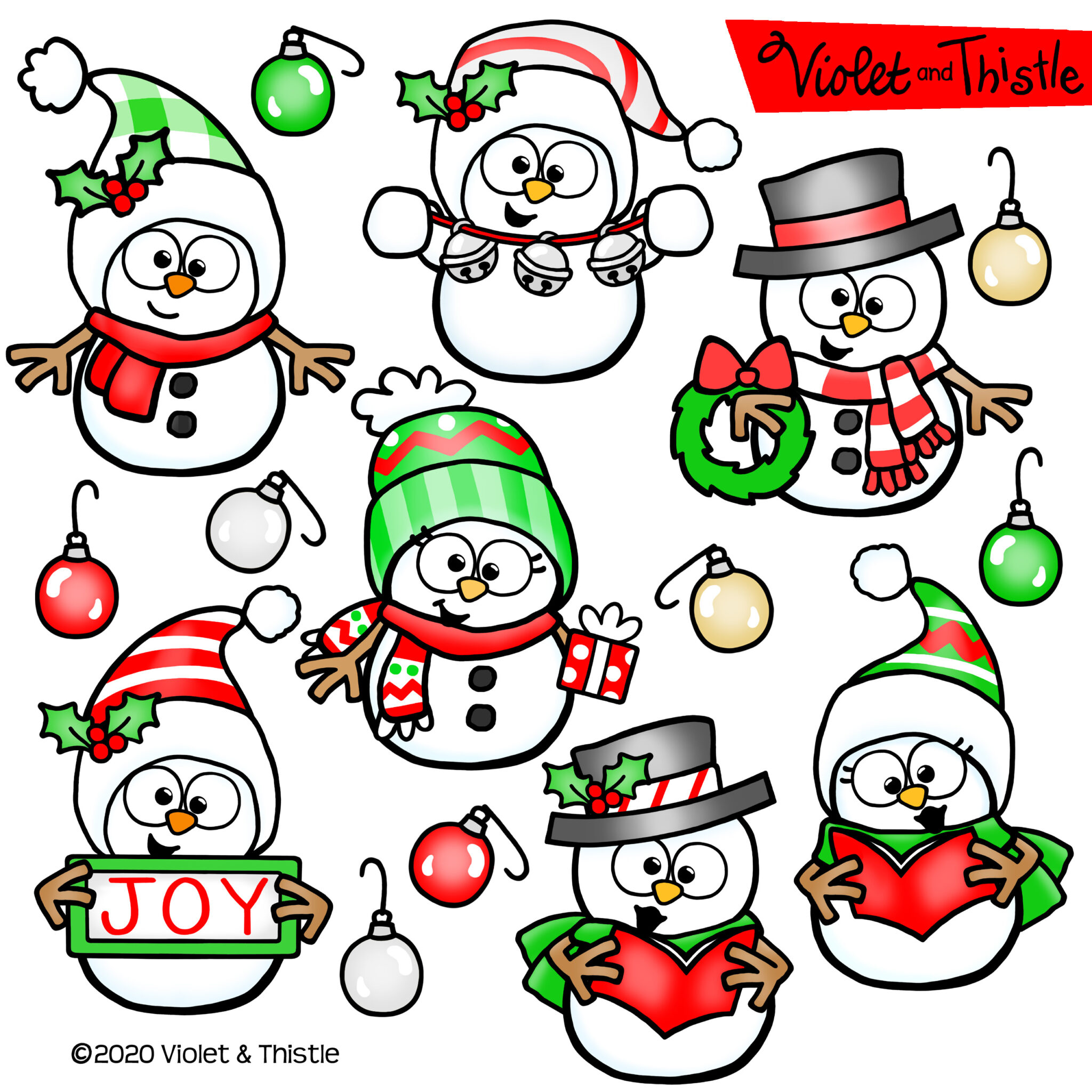 Christmas Snowman Clipart BUNDLE Cute Snowmen Clip Art Page Toppers Joy ...