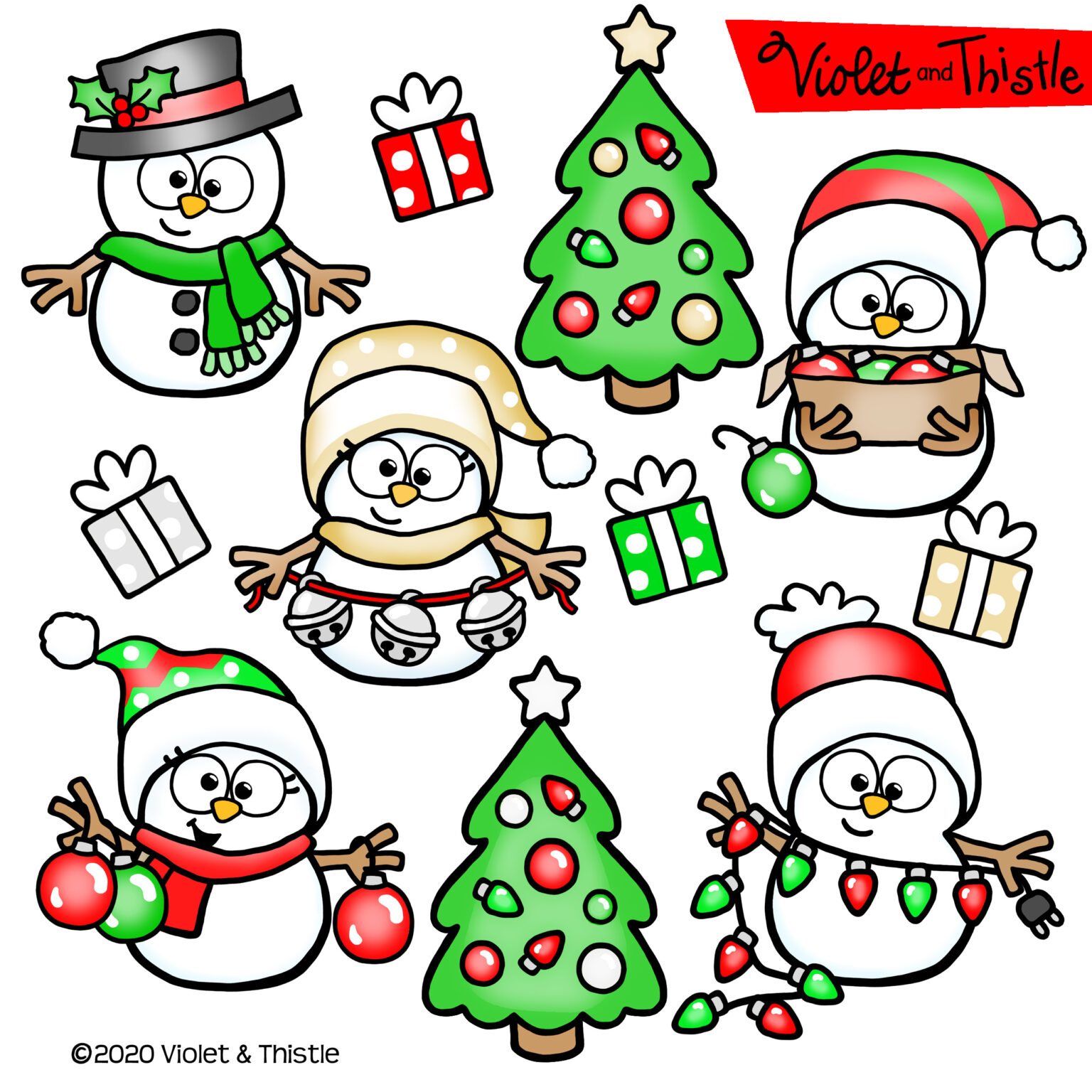 Christmas Snowman Clipart BUNDLE Cute Snowmen Clip Art Page Toppers Joy ...