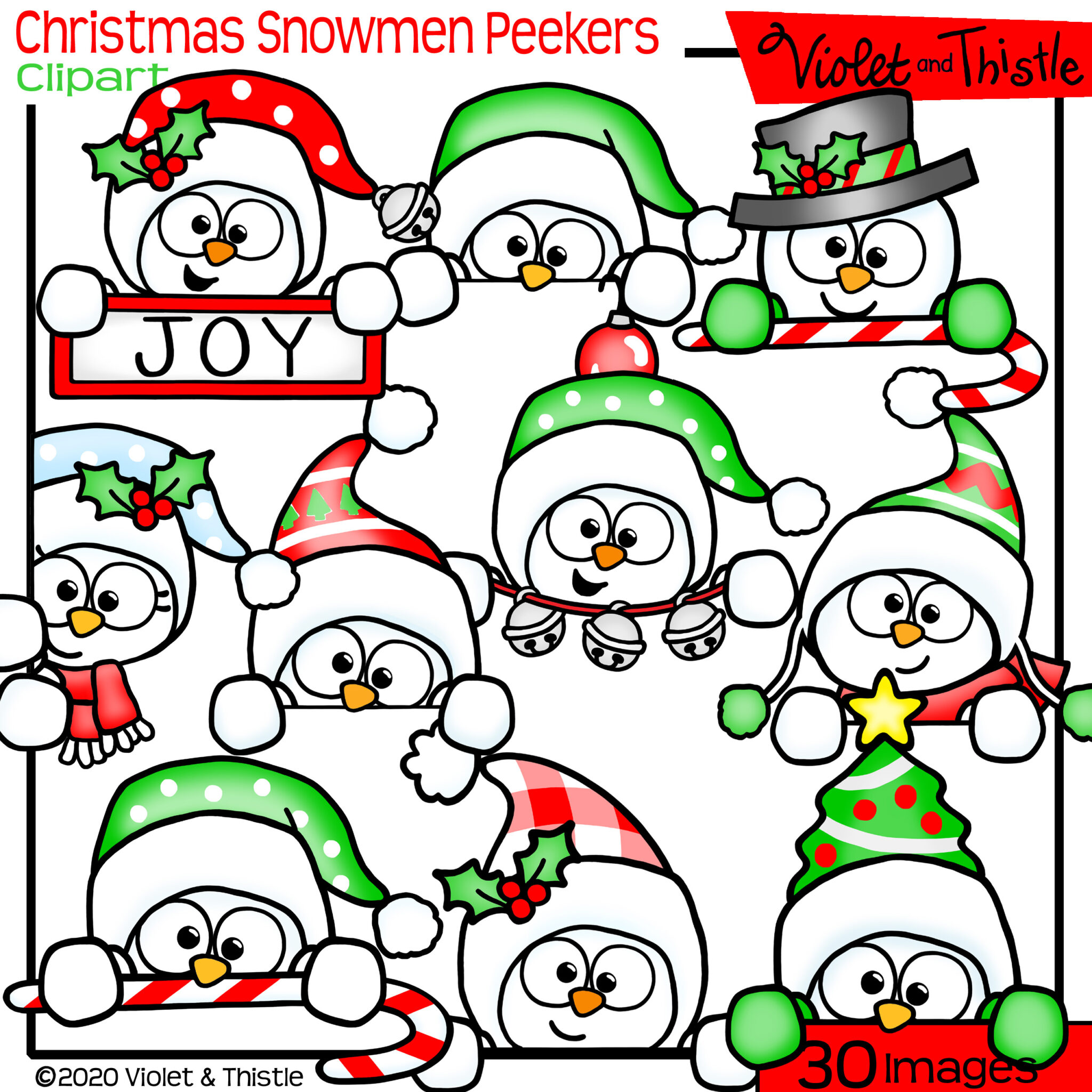 Christmas Snowman Clipart BUNDLE Cute Snowmen Clip Art Page Toppers Joy ...