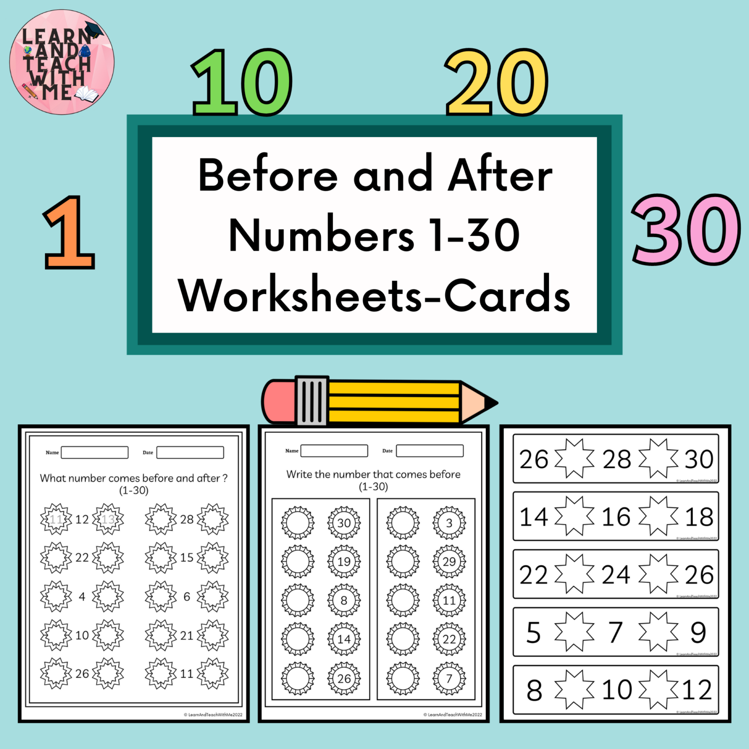 Before and After 1-30 Worksheets and Cards | Made By Teachers