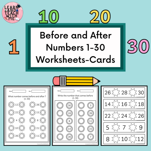 Before and After 1-30 Worksheets and Cards | Made By Teachers