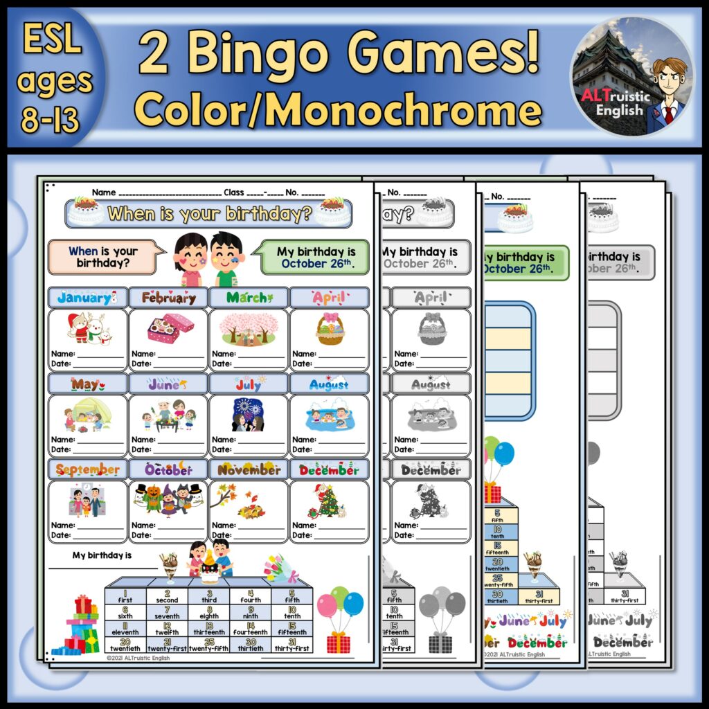 When is Your Birthday? Bingo Months and Dates Interactive ESL Grammar ...