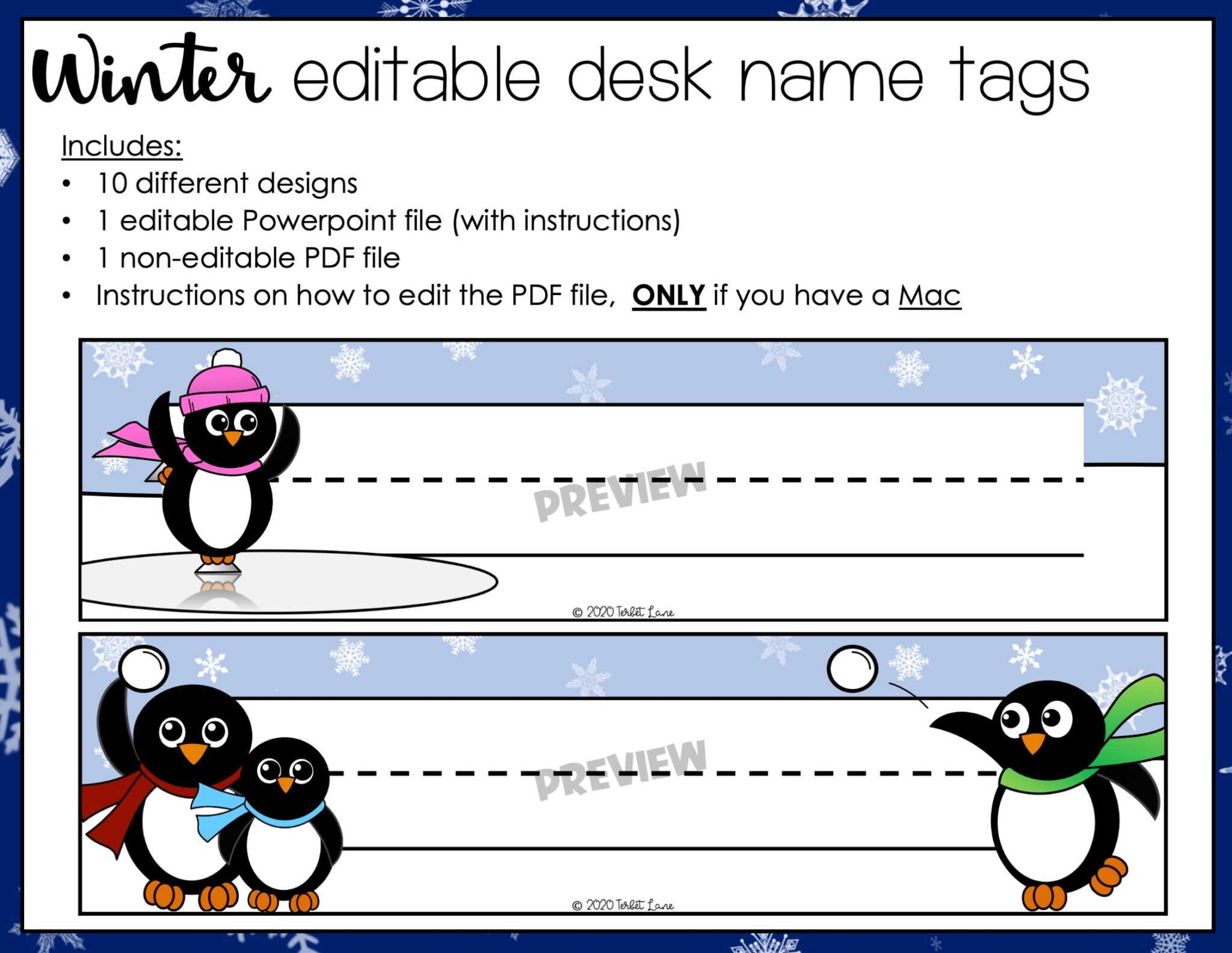 Editable Desk Name Tags | Winter Themed Desk Name Plates | Made By Teachers