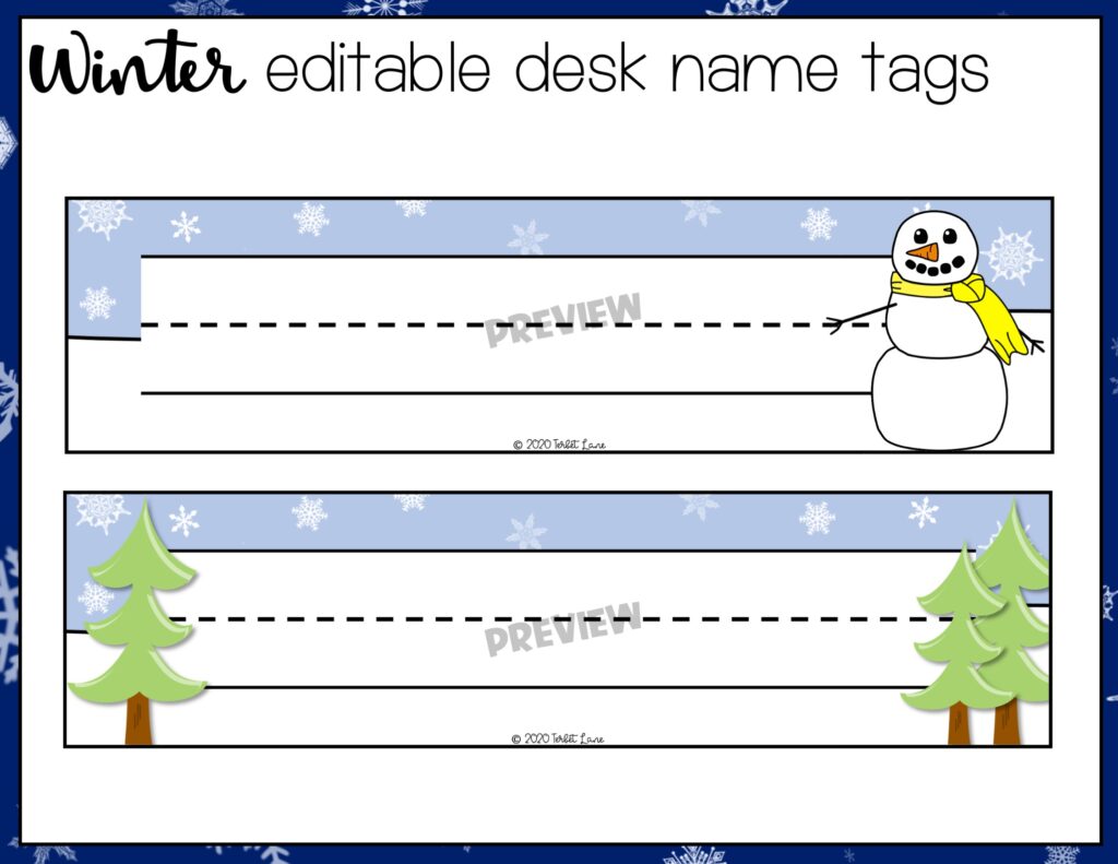 Editable Desk Name Tags | Winter Themed Desk Name Plates | Made By Teachers