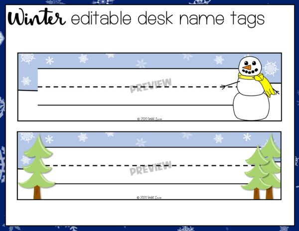 Editable Desk Name Tags | Winter Themed Desk Name Plates - Made By Teachers