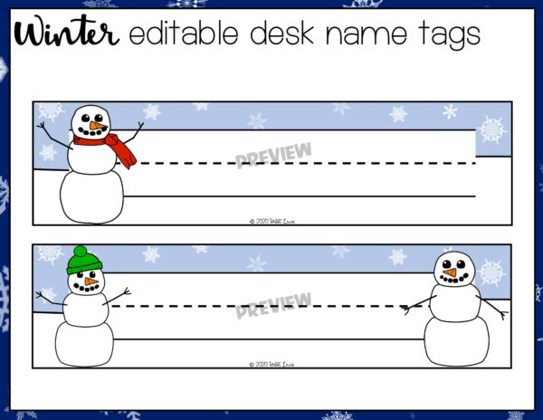 Editable Desk Name Tags | Winter Themed Desk Name Plates | Made By Teachers